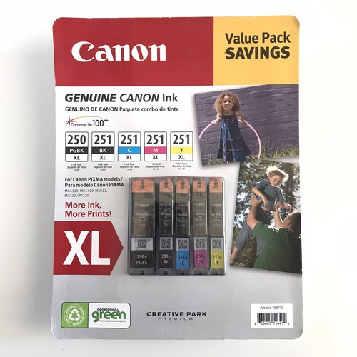 Genuine Canon PGI-250XL CLI-251XL C/M/Y/BK Ink Cartridges Value 5 Pack ...