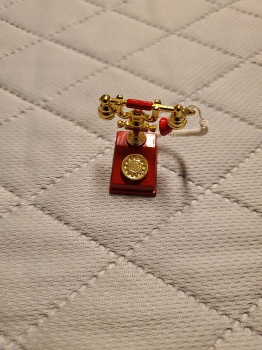 Dolls House Red & Gold 1950 60's Classic Fancy Telephone Miniature ...