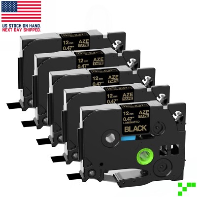 5 Pack Tape for Brother P-Touch TZe Label Maker 12mm GOLD Ink on ...