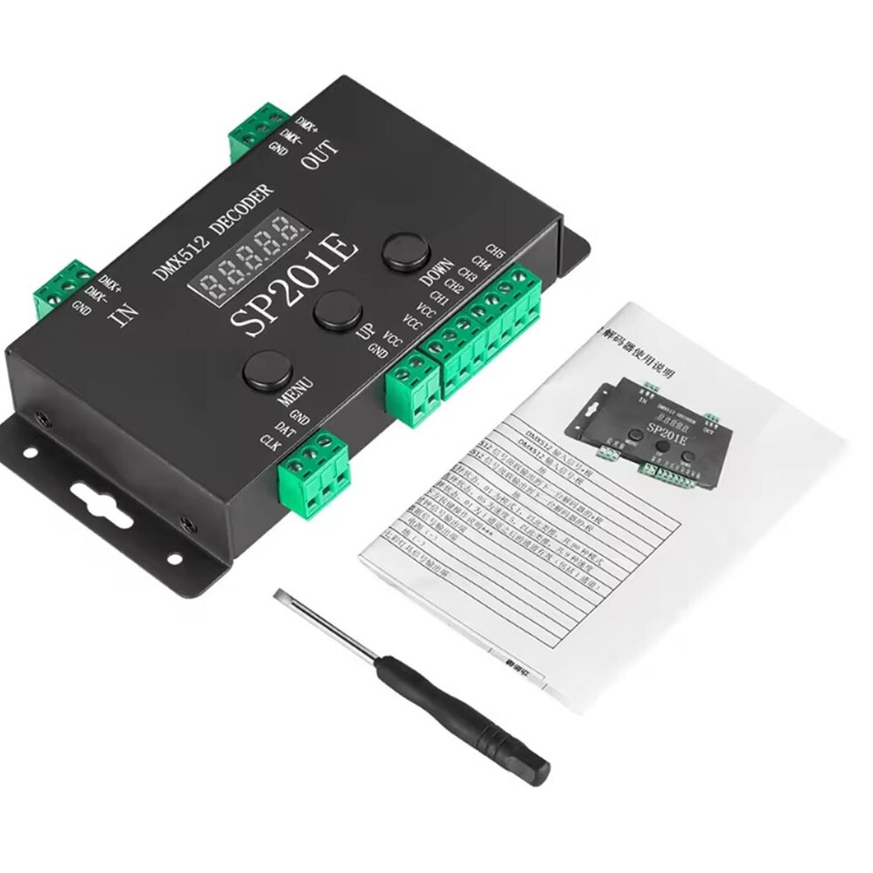 SP201E DMX512 WS2812B WS2811 RGB DMX zu SPI Controller Decoder 5CH PWM ...