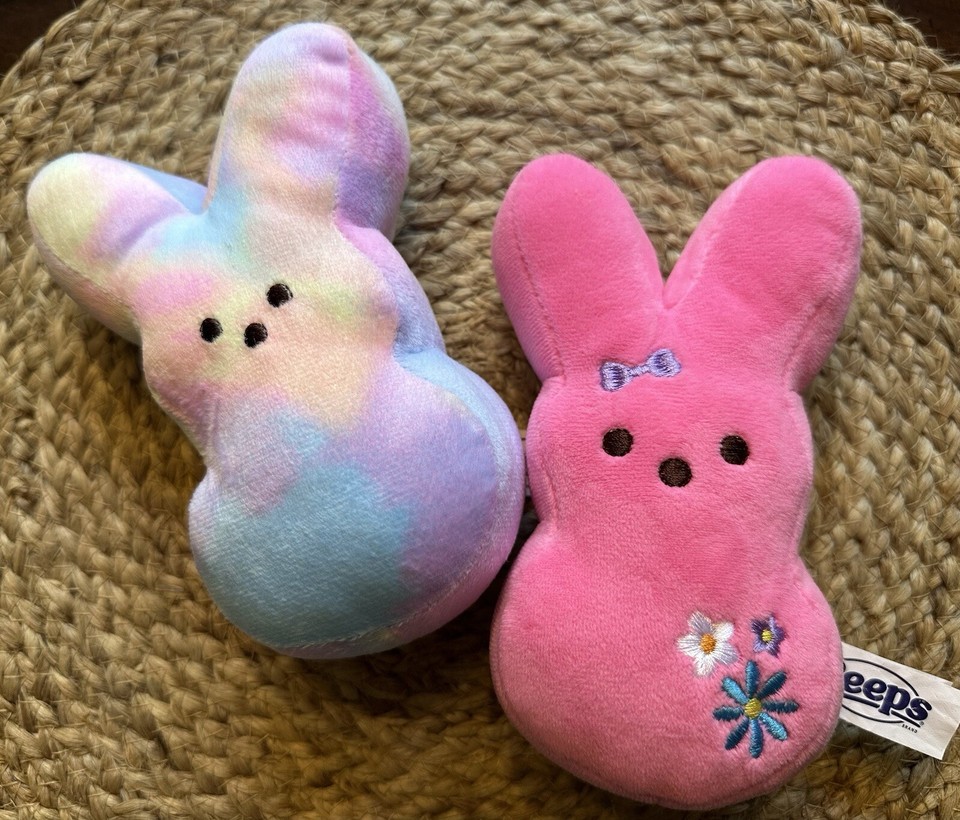 Peeps Pink Plush Chick Easter Basket 11x9x7 and 2- 9" Bunny Peep Plush ...