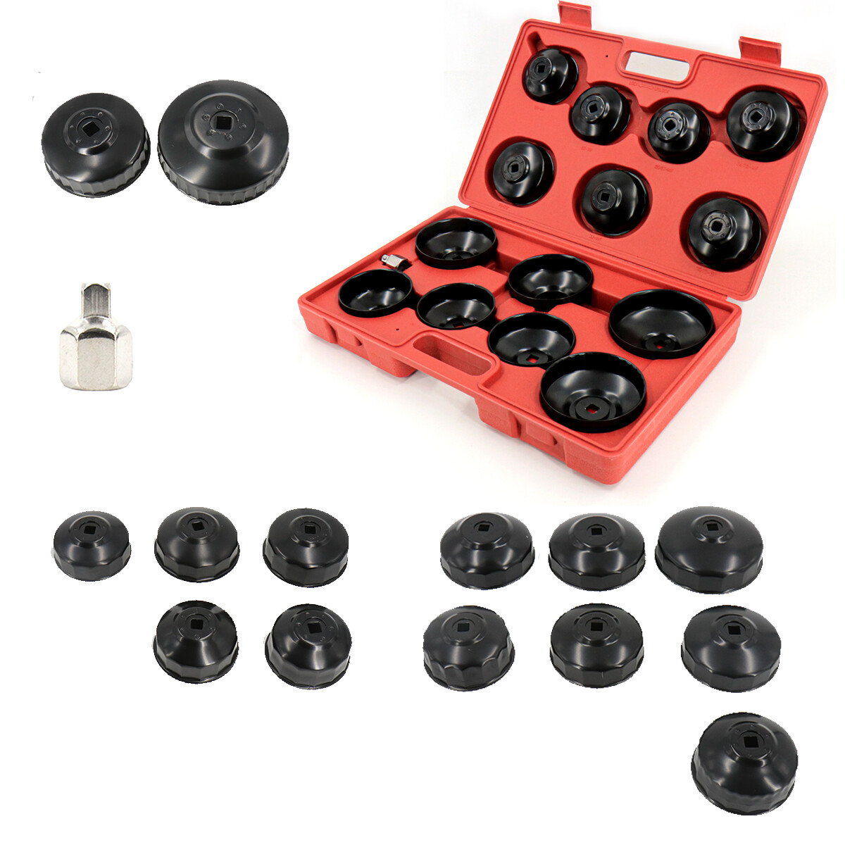 16Pcs Oil Filter Wrench Set Cup Type Removal Tool Socket Kit 1/2" 3/8 ...