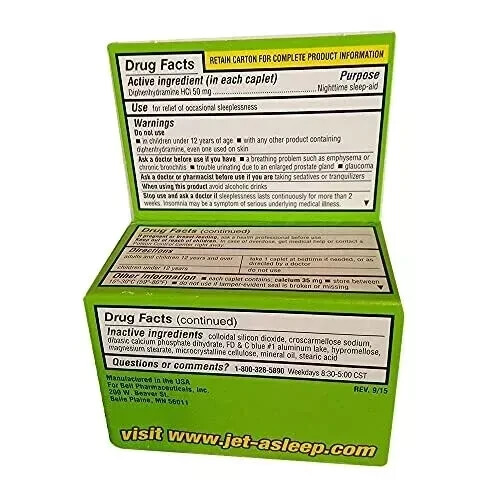 Jet-Asleep Double Strength Nighttime Sleep-Aid 100 Caplets 50mg ...