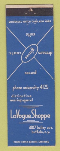 Matchbook Cover - La Vogue Shoppe Men's Clothes Buffalo NY | eBay