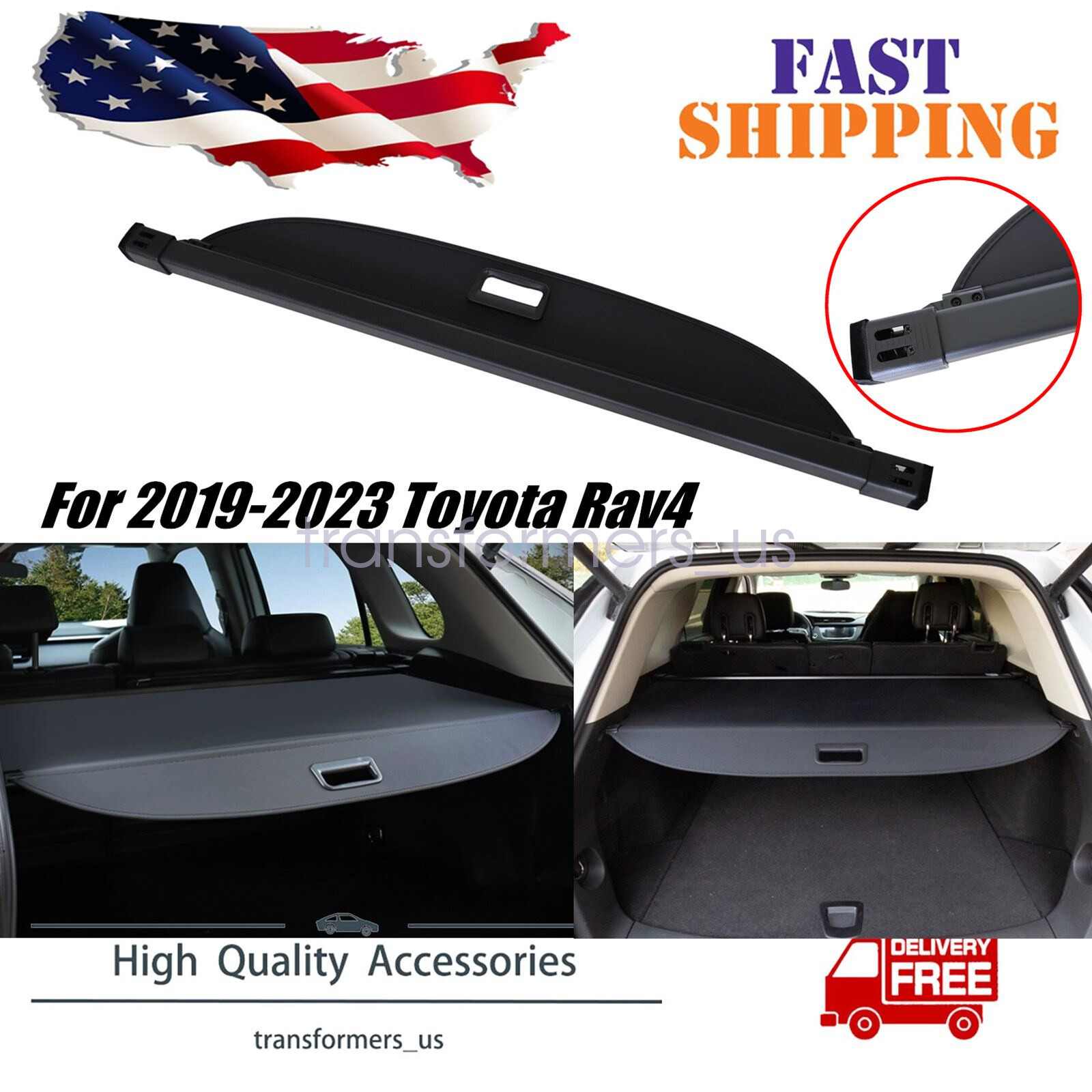 For 2019-2023 Toyota Rav4 Rear Trunk Retractable Tonneau Cargo Shade ...