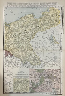 1895 Color Antique Double Page Map of Eastern Germany Berlin Potsdam 11 ...