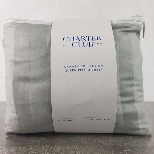 Charter Club Queen Fitted Sheet Stripe Cotton 550-Thread Count Vapor ...