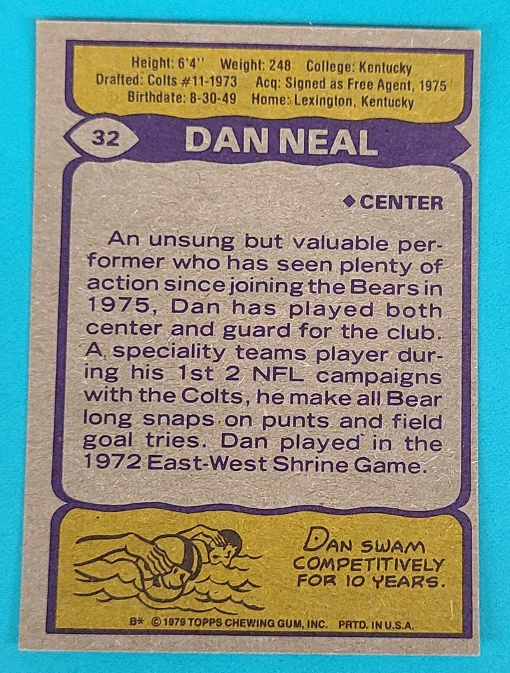 1979 Topps #32 Dan Neal Chicago Bears FOOTBALL Card C8 | eBay