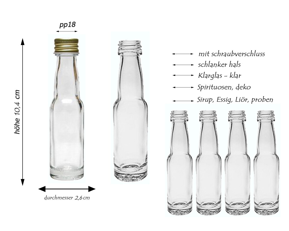 40ml leere Mini Glasflaschen Schnaps Flasche kleine Miniaturflaschen ...