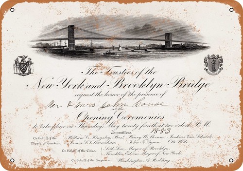 METAL SIGN - 1883 Brooklyn Bridge Opening Invitation - Vintage Look Rep ...