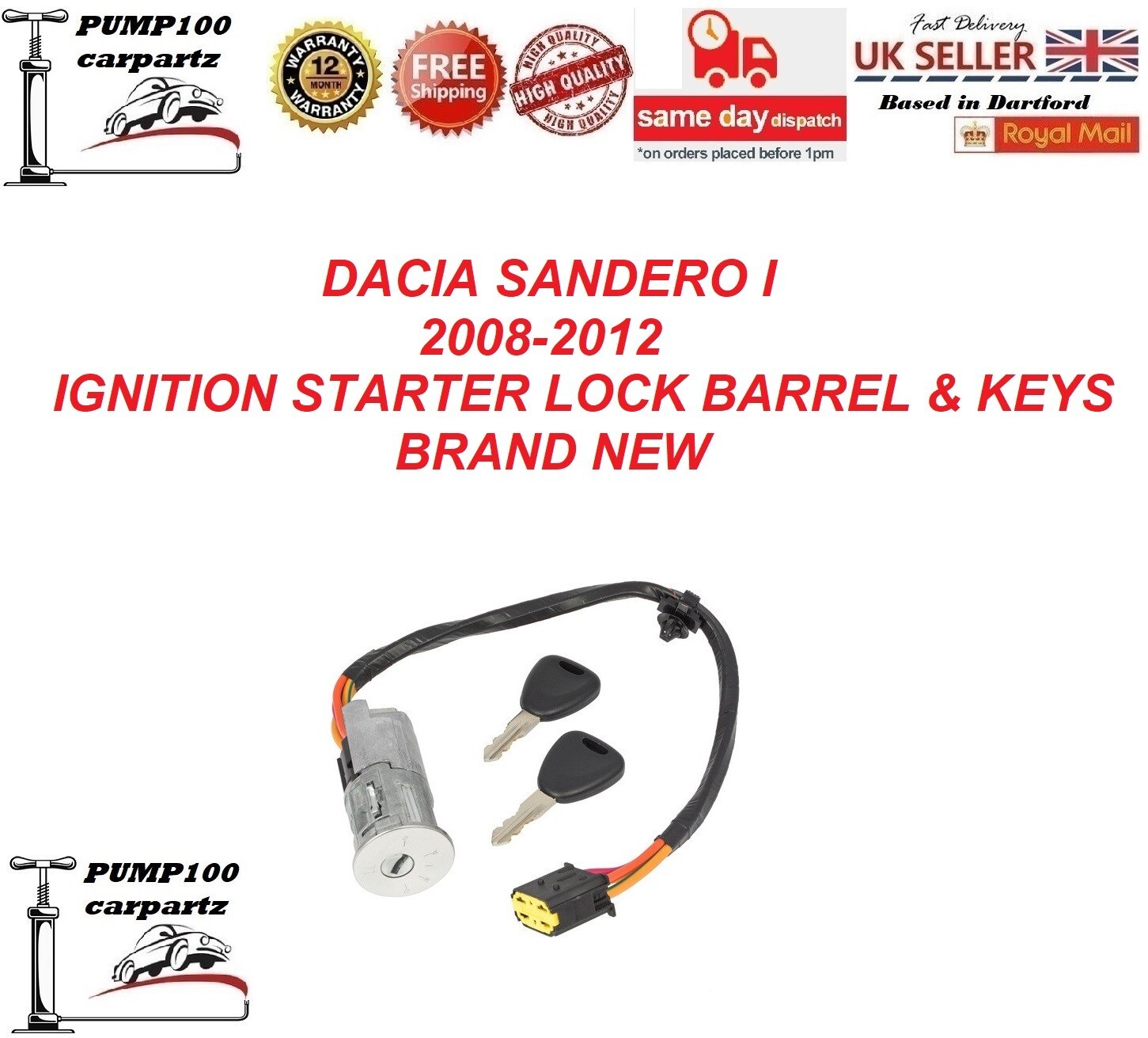 IGNITION FOR DACIA SANDERO 2008-2012 STARTER SWITCH BARREL CYLINDER ...