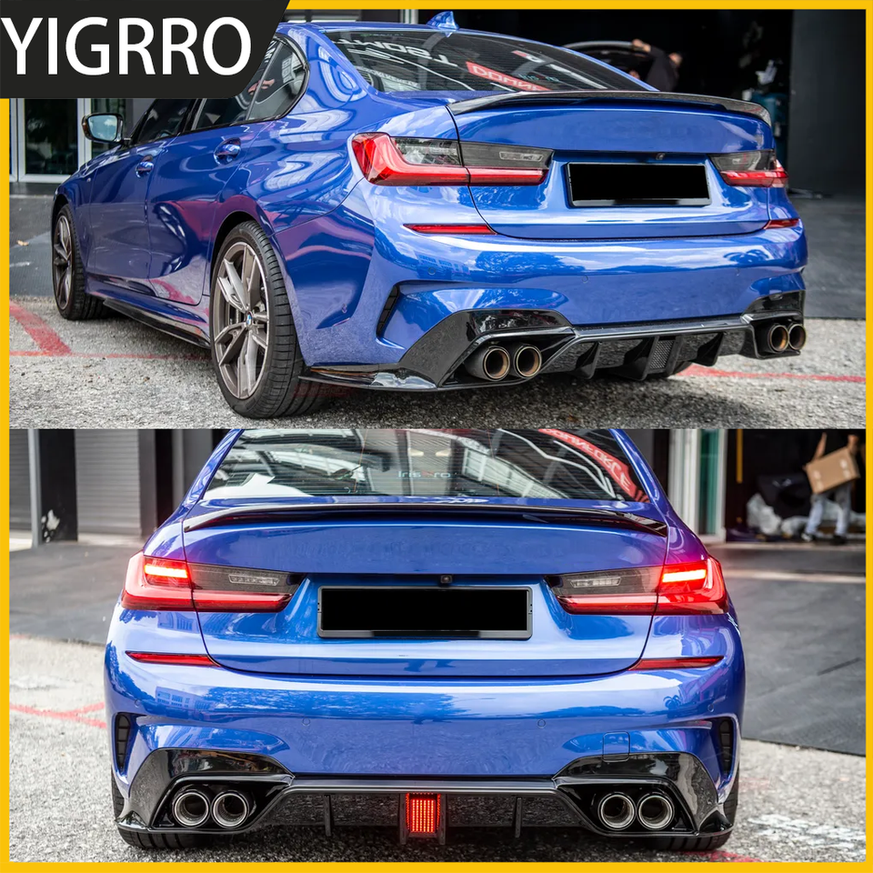 CMS Gloss Black Rear Diffuser W/ LED Light For 19-22 BMW 3 Series G20 ...