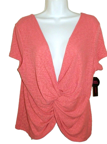 New Juniors 2XL 19 Pink Twist Top Shirt Ribbed Wear 2 Ways Poly/Rayon ...