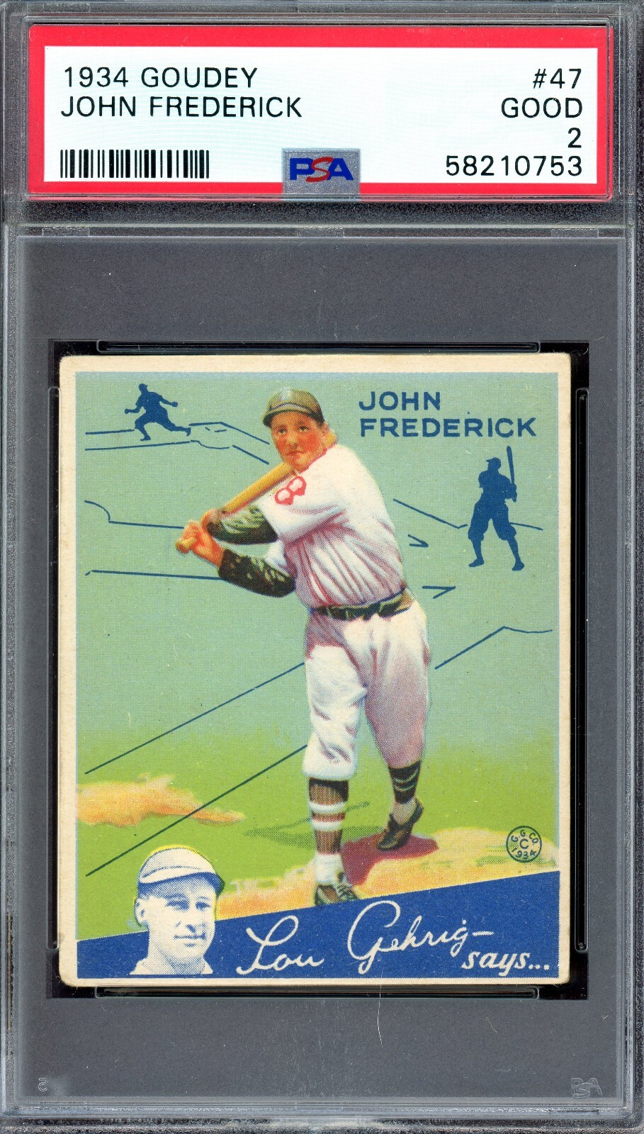 JOHN FREDERICK ~ 1934 Goudey Baseball Card #47 ~ Graded PSA 2 GOOD | eBay