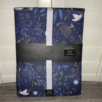RACHEL ZOE Blue Sparkle Hanukkah Easy Care Tablecloth 60”x104” NWT | eBay