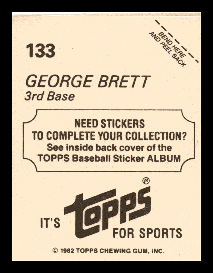 1982 Topps Stickers George Brett HOF All-Star Foil Royals #133 Near ...