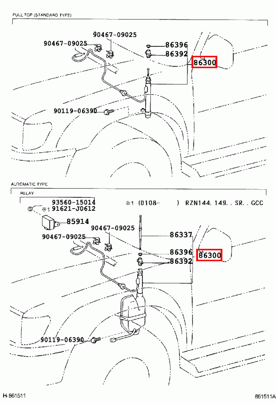 Genuine Toyota Hilux LN166 LN165 LN152 Manual Radio Antenna Aerial Mast ...