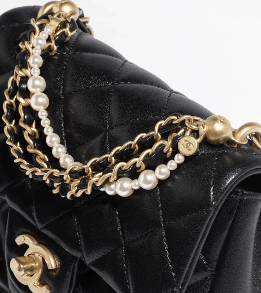 CHANEL 24P Black Flap Bag Pearls Gold Hardware - 💥2024 Latest ...