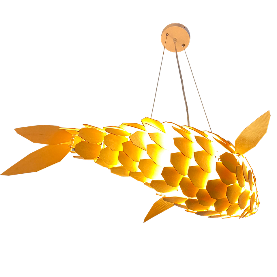 Large Fish-Shaped Wooden Ceiling Pendant Light Chandelier Lamp Hanging ...