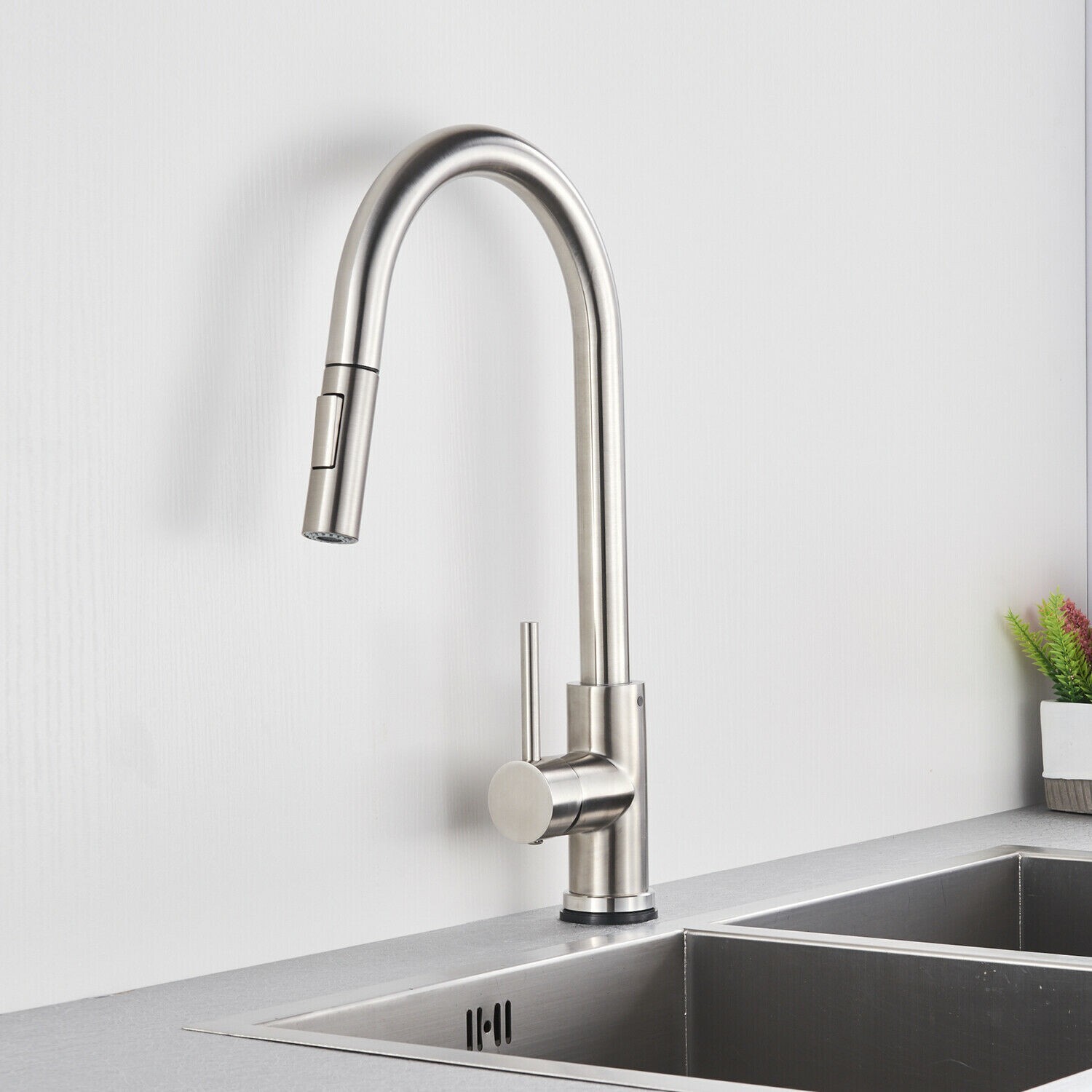 Brush Nickel Kitchen Tap Extendable Tap Kitchen Swivel Mixer Tap ...