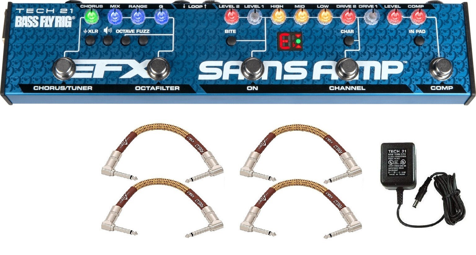 Tech 21 Sansamp Bass Fly Rig v2 Multi Effects Pedal -With 4 Free Fender ...