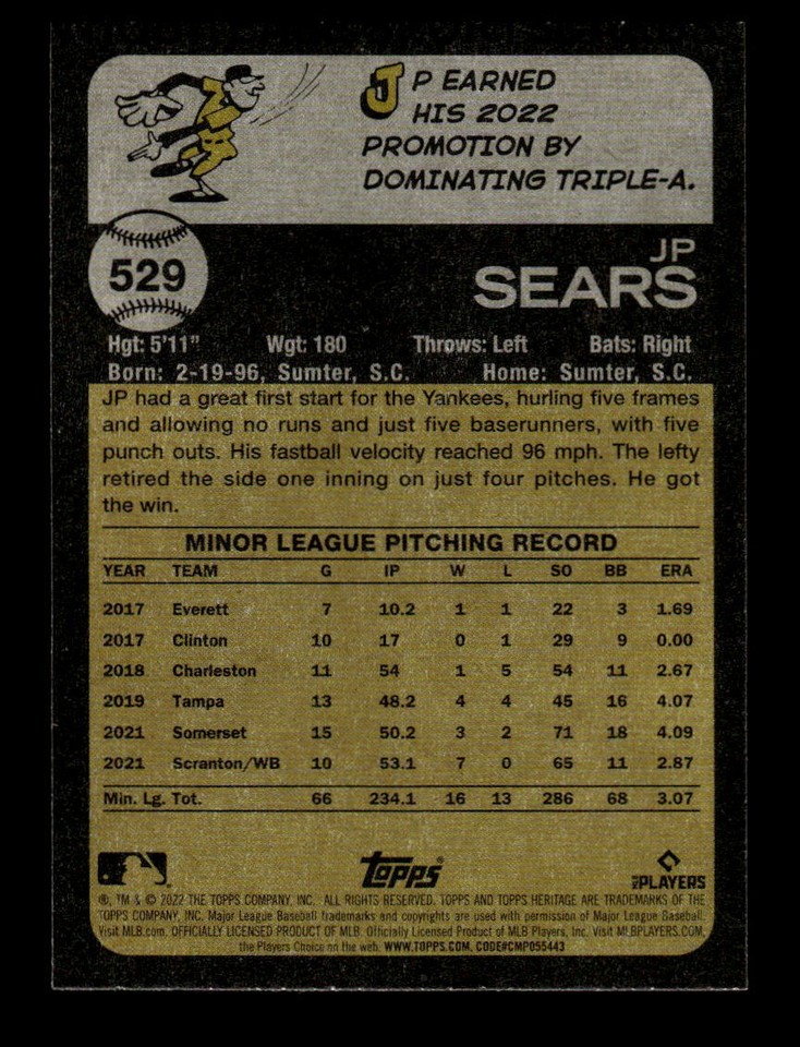 2022 Topps Heritage #529 JP Sears RC | eBay