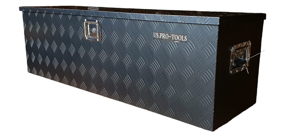 US PRO BLACK ALUMINIUM CHEQUER JOB SITE STORAGE CHEST TOOL BOX VAN ...