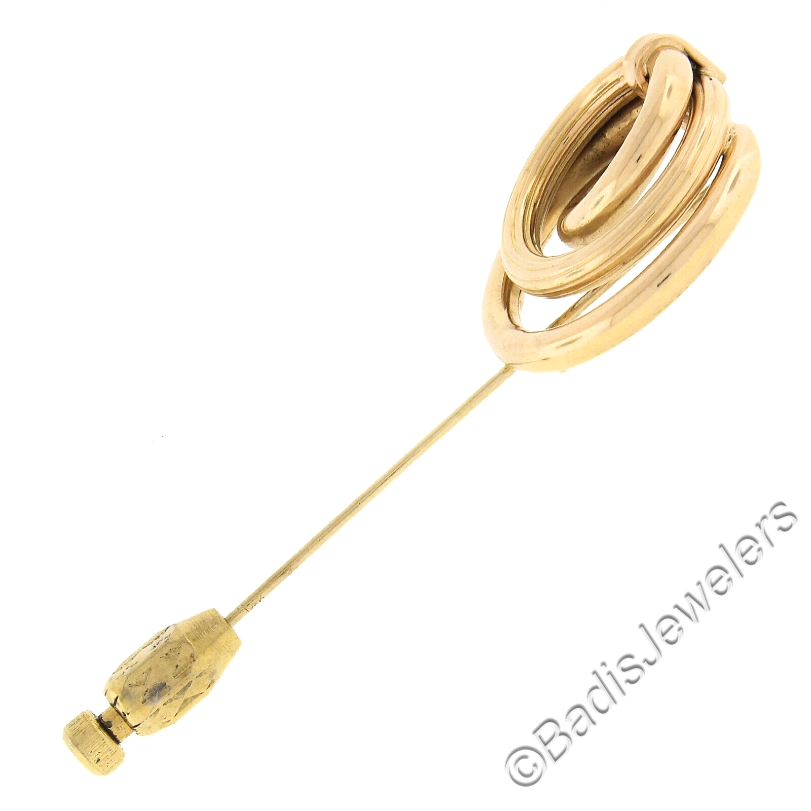 18k Solid Yellow Gold Concentric Circle Tube Swirl Large Stick Pin w ...