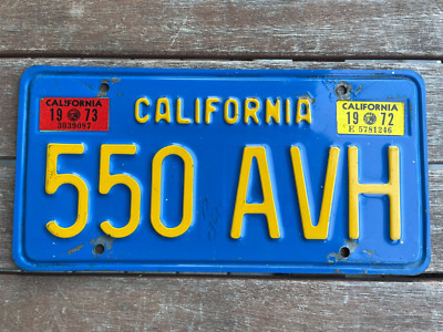 Nice Original California 1972 / 1973 Blue Yellow License Plate 550 AVH ...