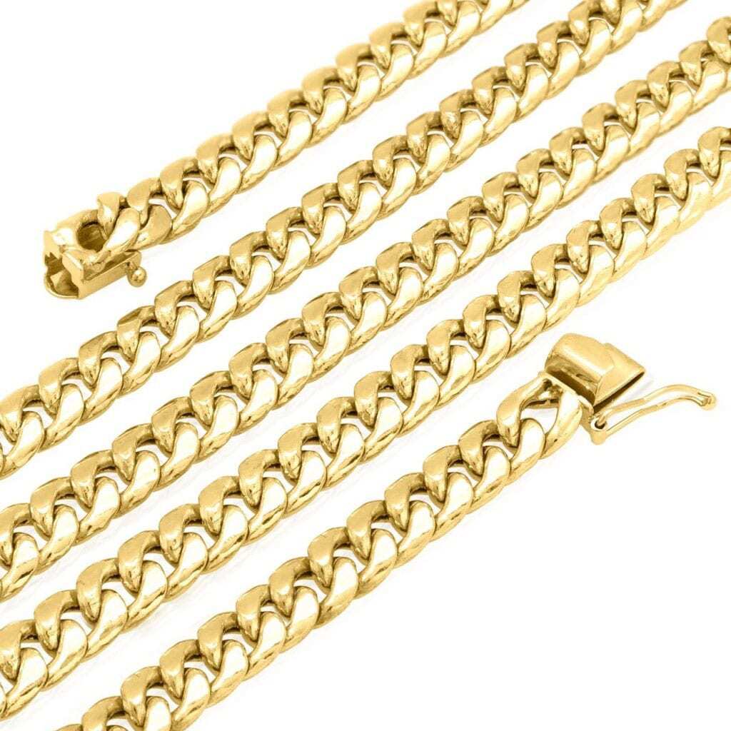 14K Yellow Gold 9.5mm Miami Cuban Chain Box Lock (Hollow) 24"-30" | eBay