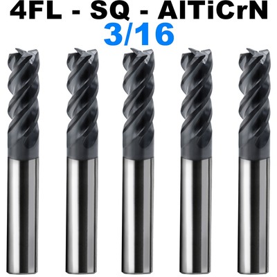 5 PCS 3/16" 4 Flutes Square 45° Helix Carbide End Mill Bits AlTiCrN ...