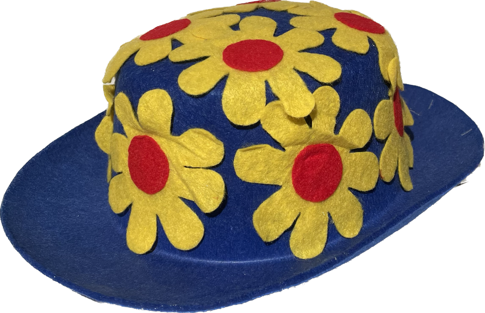 BLUE CLOWN DAISY DERBY HAT Costume Cap Funny Adult Bowler Yellow ...