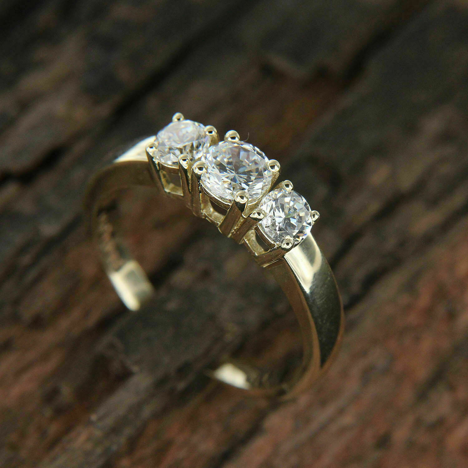 1Ct Round Cut Simulate Diamond 3-stone Half Eternity Ring 14K Yellow ...