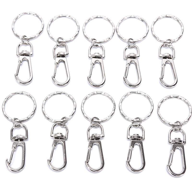 10X 25mm Keyring Ripple Lobster Clasp Keychain Short Chain Split Ring ...