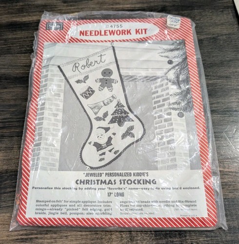 Vintage Sears Needlepoint Jeweled Kiddie's Christmas Stocking Kit 17 ...