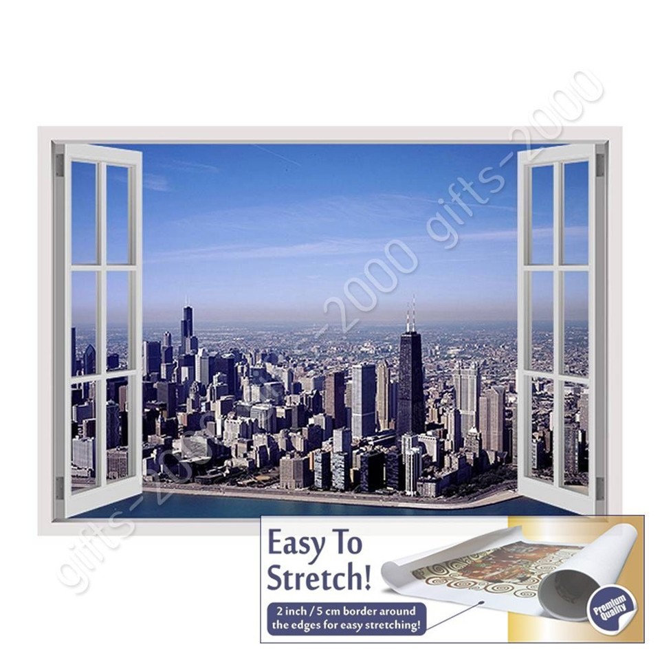 Chicagos Skyline by Fake 3D Window | Canvas (Rolled) | Wall art picture ...