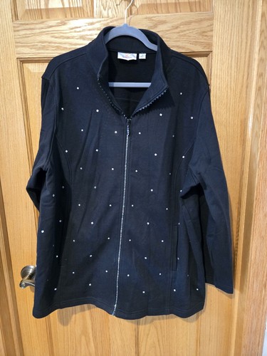 QUACKER FACTORY Black Knit Jacket 2x Rhinestones Stretch | eBay