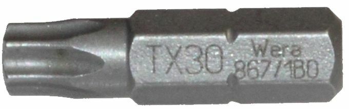 WERA SECURITY TORX TX30 (T30 WITH HOLE) 25MM HEX SCREWDRIVER BIT 867/1 ...