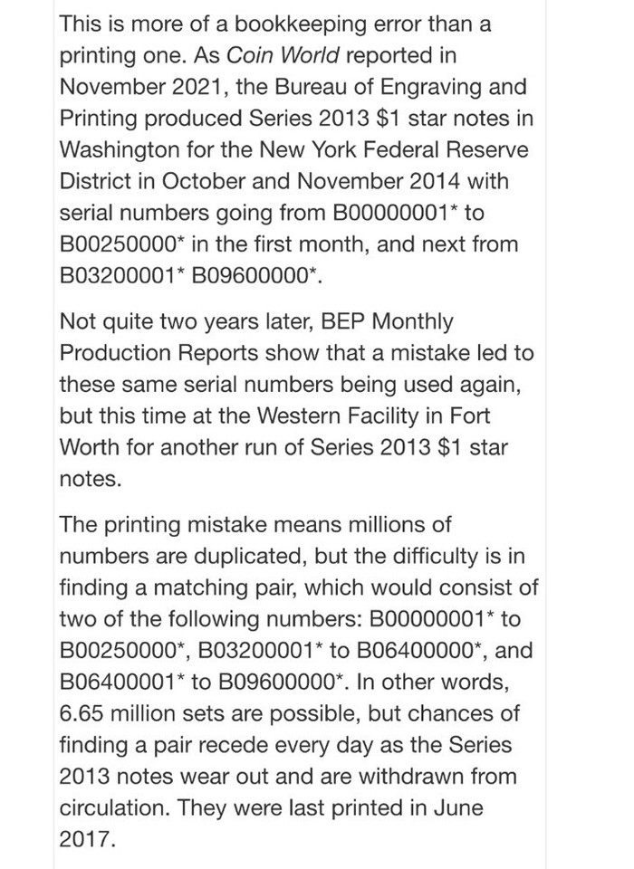 2013 $1 Dollar B Series STAR NOTE #04760415 DUPLICATED ERRORS MADE IN ...