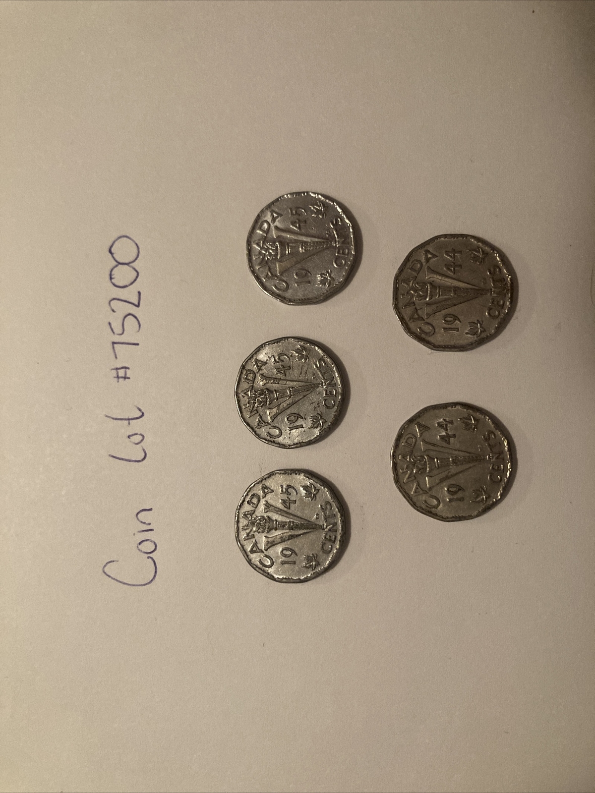 1944~1945 CANADA 5 Cent WWII Victory Canadian Nickel . Lot Of 5 CoinS ...