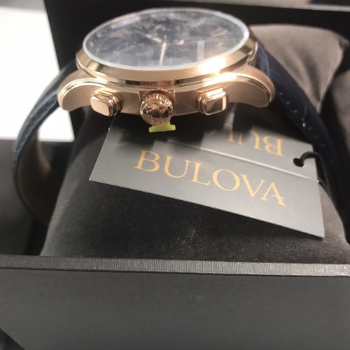 Bulova Wilton men watch Chronograph Stainless Steel blue leather strap ...