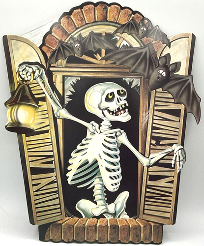 1983 Beistle Skeleton Lantern Bat Haunted House Die Cut Wall Decoration ...