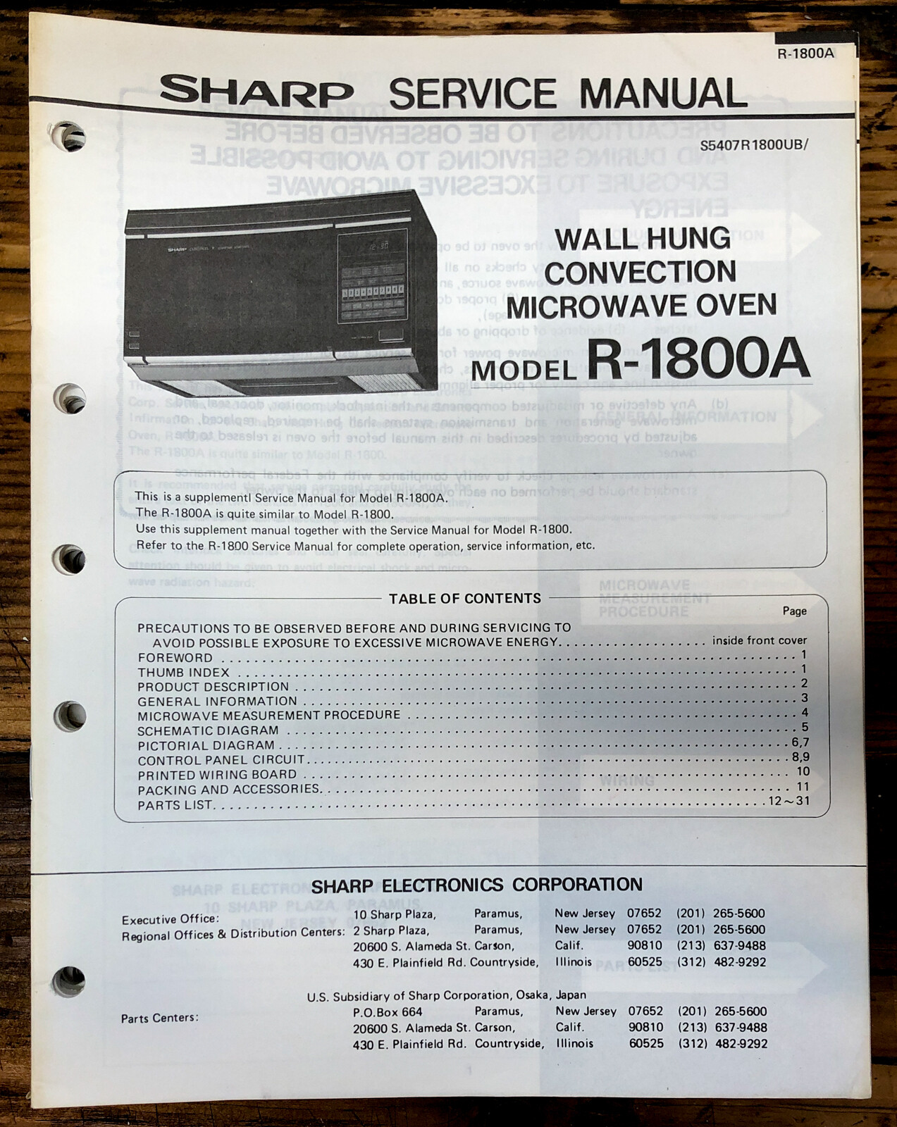 Sharp R-1800A Microwave Service Manual *Original* | eBay