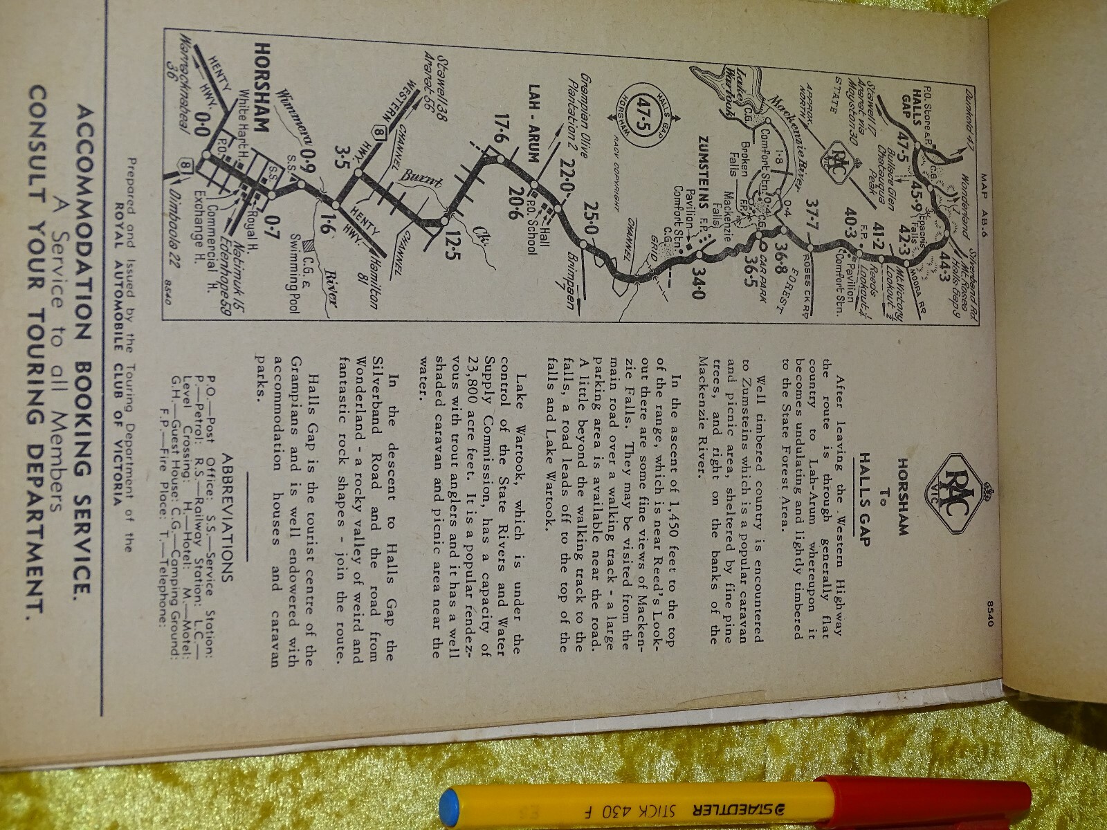 Mid- 1950's RACV 33-Pg ROUTE MAP Mildura to Melbourne TOURING ...