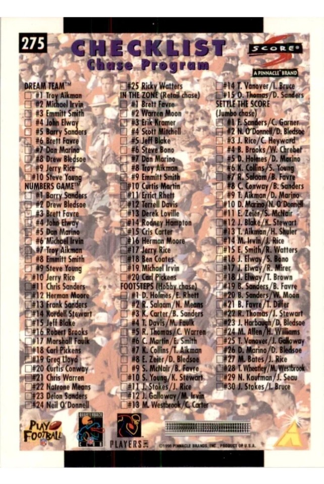 1996 Score Keyshawn Checklist Chase Program Football Card #275 | eBay