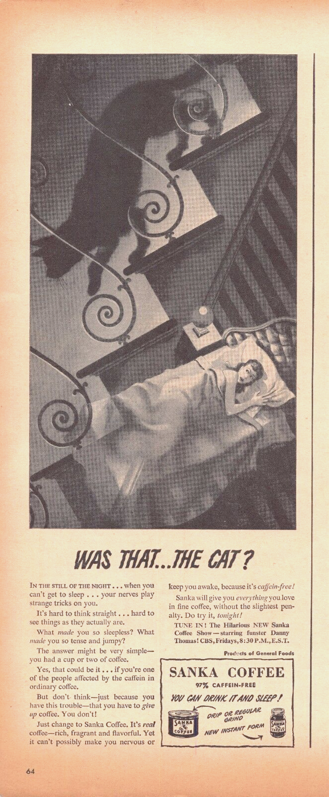 Sanka Coffee Was That The Cat? Danny Thomas Endorsed 1948 Vtg Magazine ...
