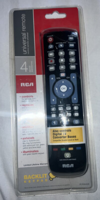 RCA Black RCRN04GR 4 Device Universal Remote Control Backlit Keypad New ...