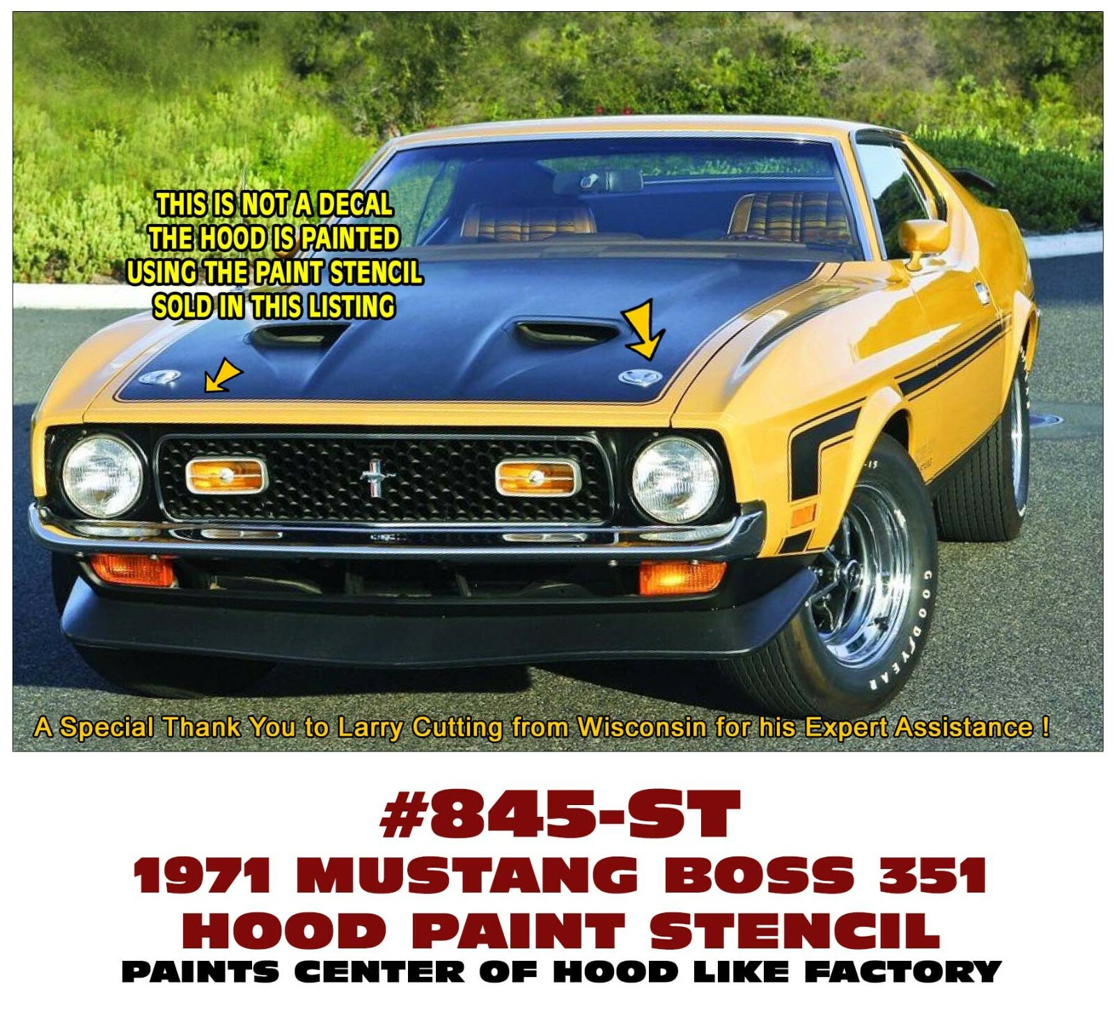 GE-845-ST 1971 BOSS 351 MUSTANG - STENCIL - PAINTS CENTER HOOD ...