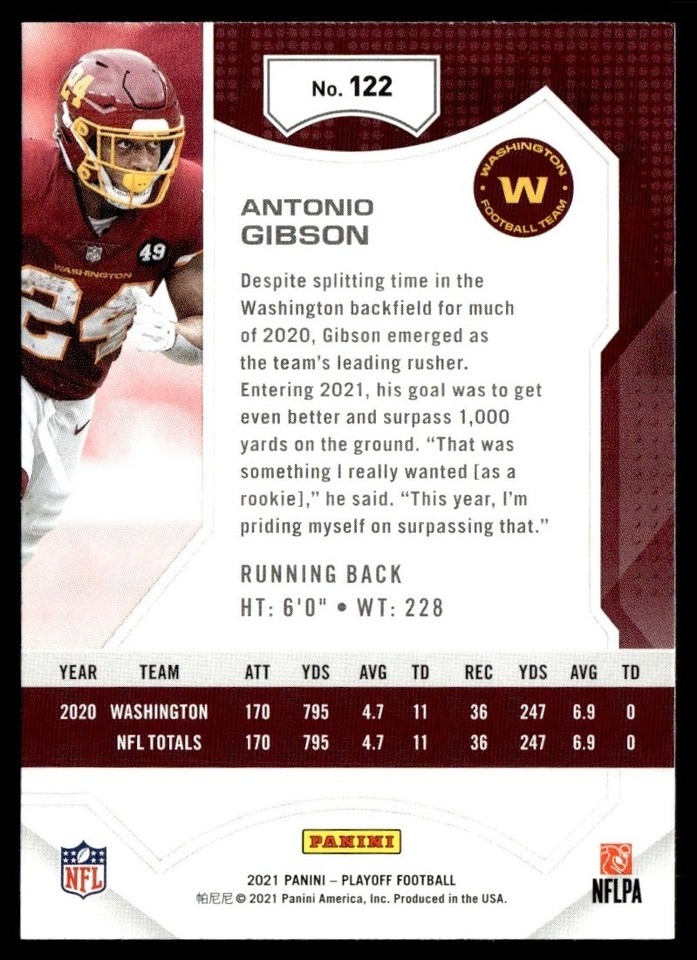 2021 Panini Playoff Antonio Gibson Washington Football Team #122 | eBay