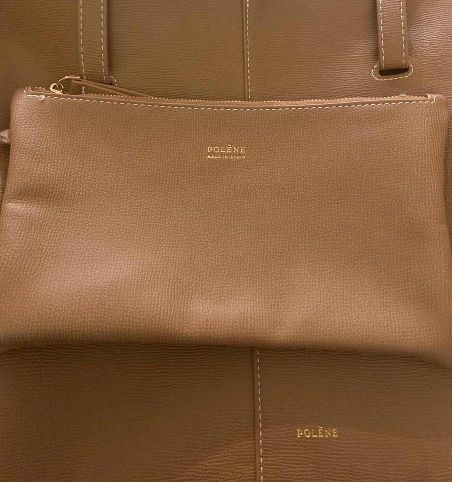 Polene Cyme Bag Tote Leather Brown Suede Lining Removable Zippered ...